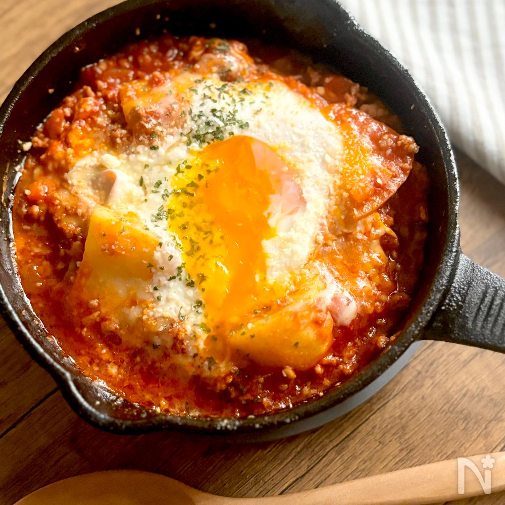 ワンパンで！とろ〜り卵とごろごろポテトの食べるミートソース♡ | レシピサイトNadia