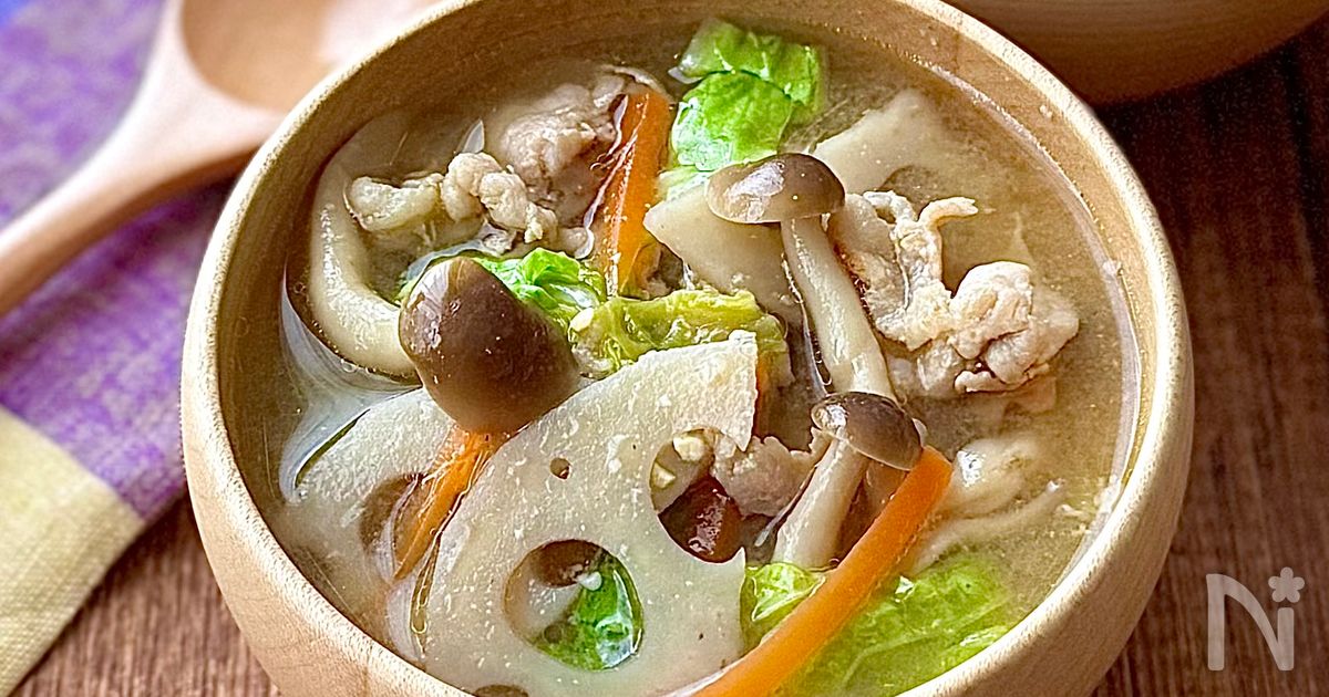 豚肉と白菜とれんこんのごま味噌スープ | レシピサイトNadia